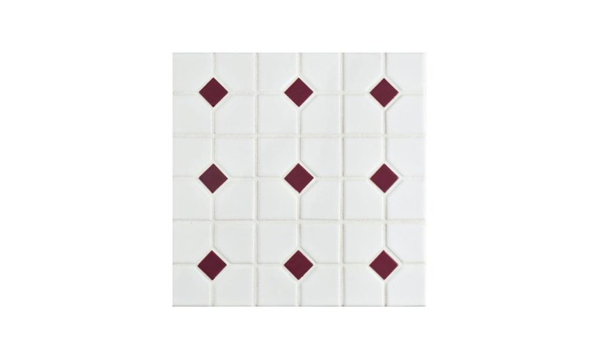 Oxford Matte White with Maroon Dot Mosaic Tile | Tez Marble