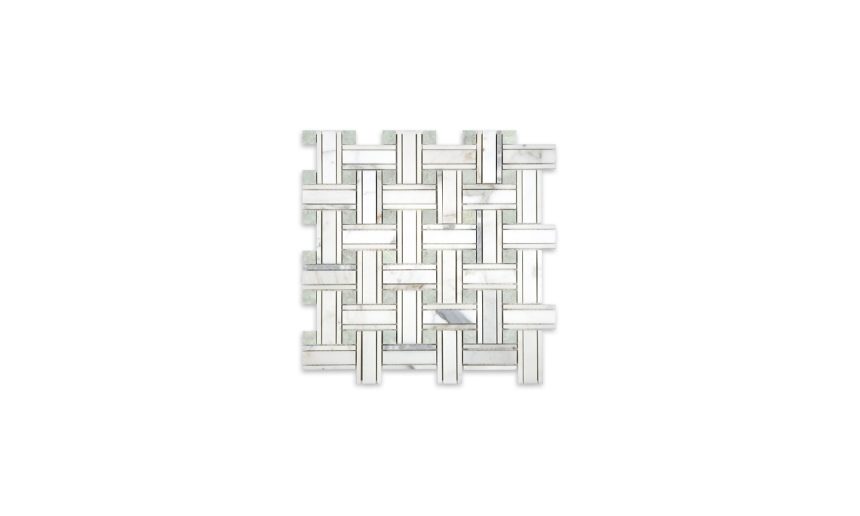 Calacatta Gold Marble Tripleweave with Green Dot Mosaic Tile | Tez Marble