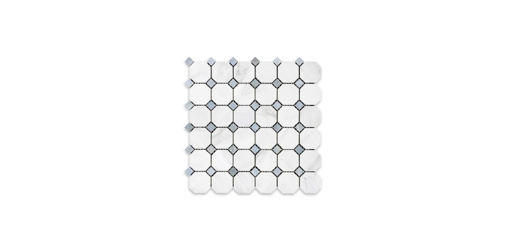 Oriental White Octagon with Blue Dot Mosaic Tile | Tez Marble