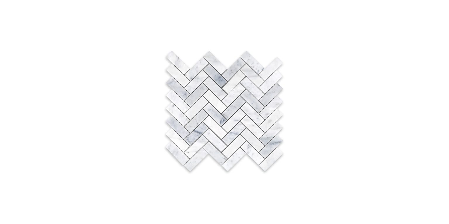 White Carrara Marble Herringbone 1″ X 3″ Mosaic Tile | Tez Marble