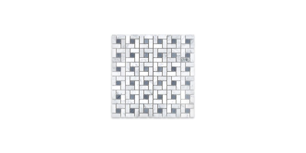 White Carrara Marble Pinwheel Blue Dot Mosaic Tile | Tez Marble