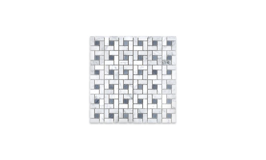 White Carrara Marble Pinwheel Blue Dot Mosaic Tile | Tez Marble